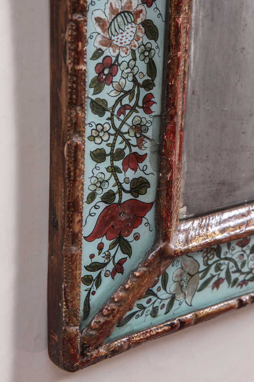 19th c. Italian Giltwood Reverse Painted Glass Mirror at 1stDibs
