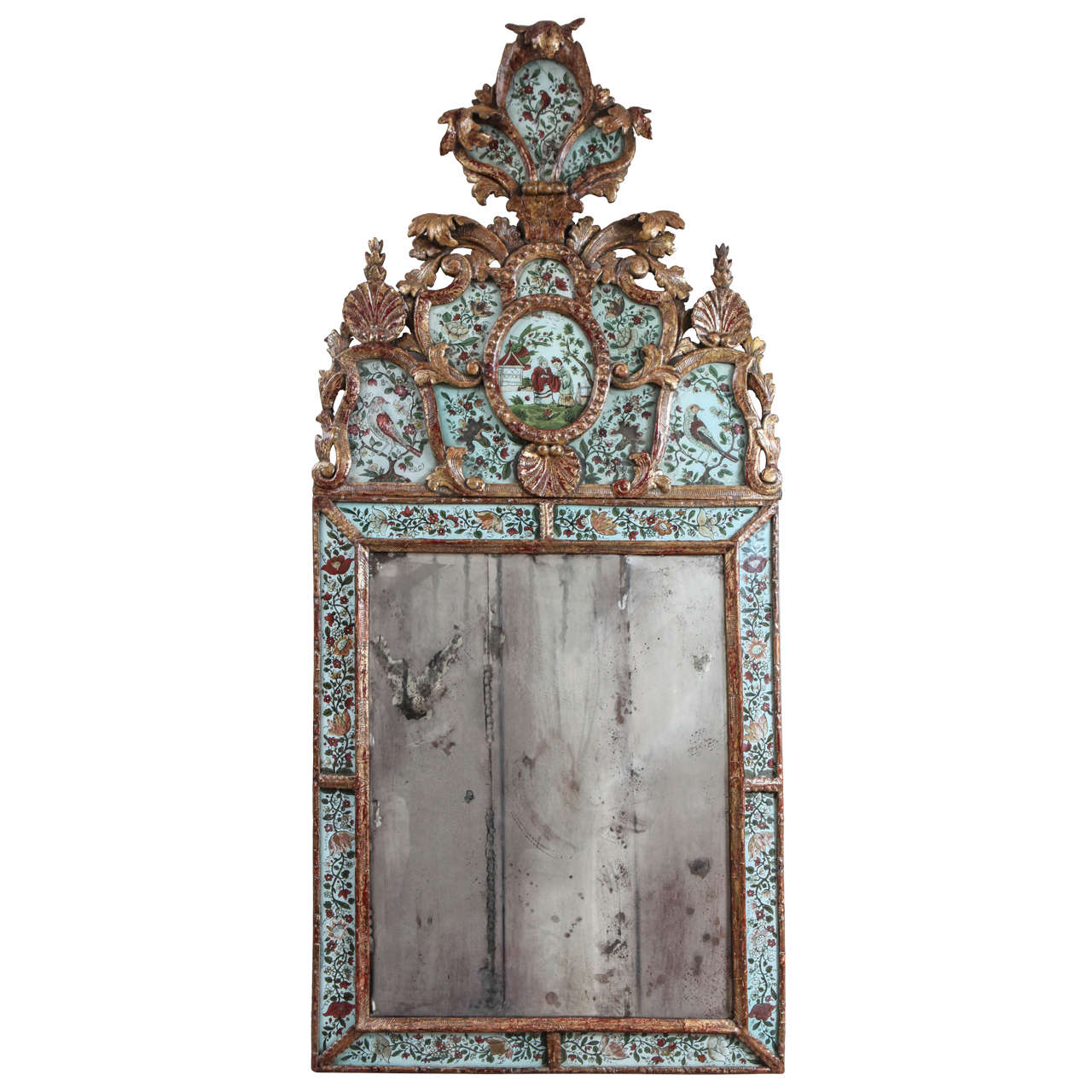 19th c. Italian Giltwood Reverse Painted Glass Mirror at 1stDibs