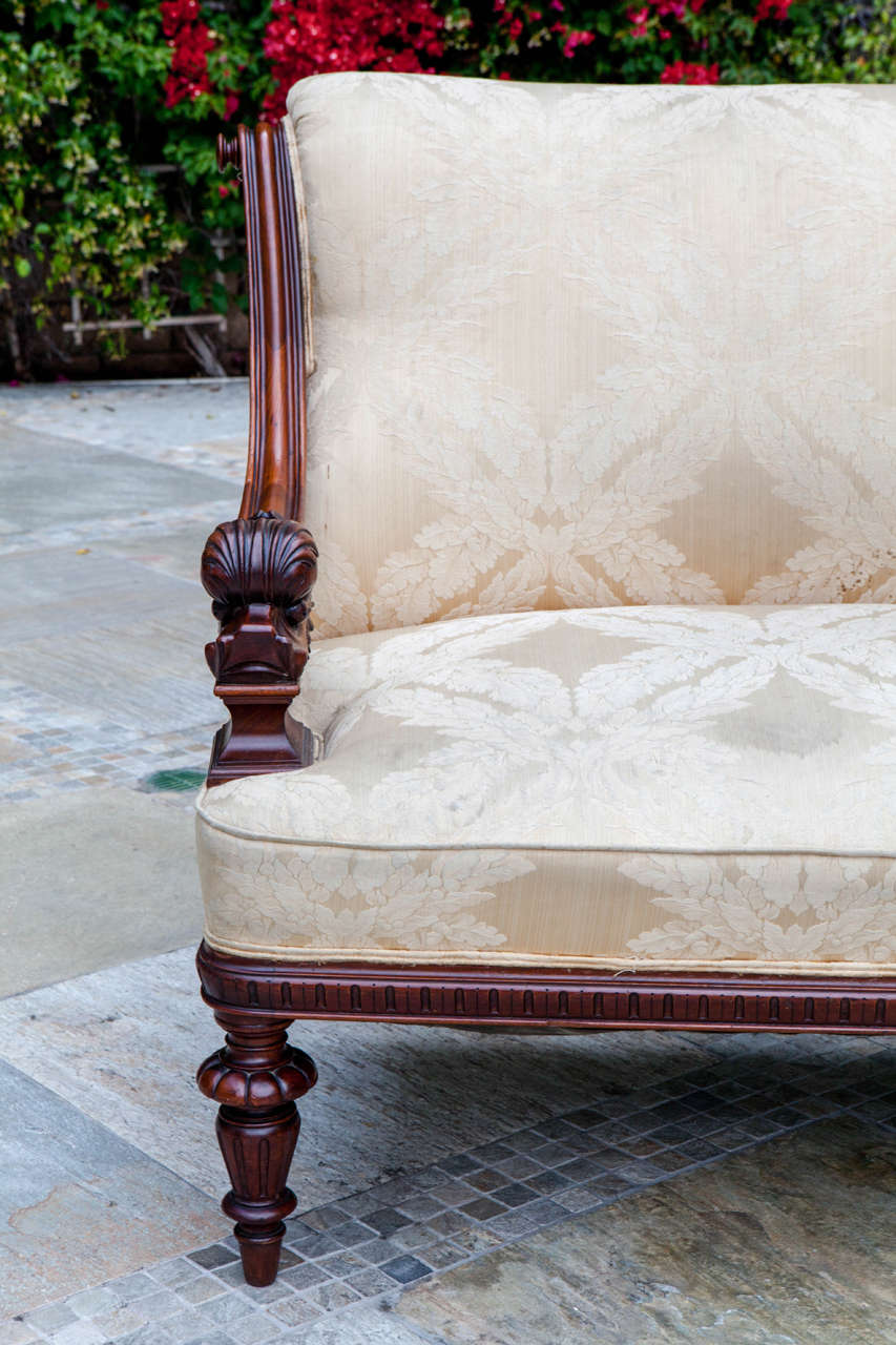 19th Century American Mahogany Settee with Dolphin Arms at 1stDibs