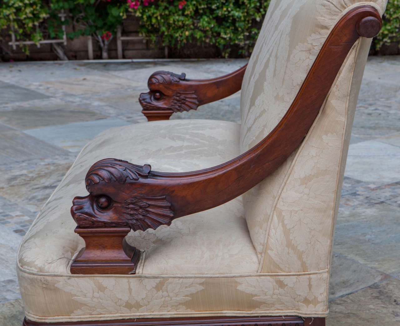 19th Century American Mahogany Settee with Dolphin Arms at 1stDibs