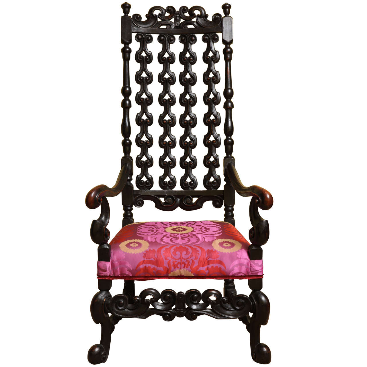 Rare Antique William and Mary Carved Ebonized Armchair, c.1690 at 1stDibs
