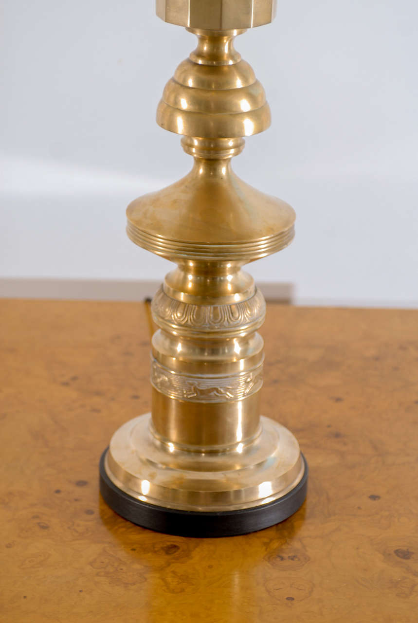 Beautiful Pair of Marbro Style Monumental Brass Lamps For Sale at 1stDibs