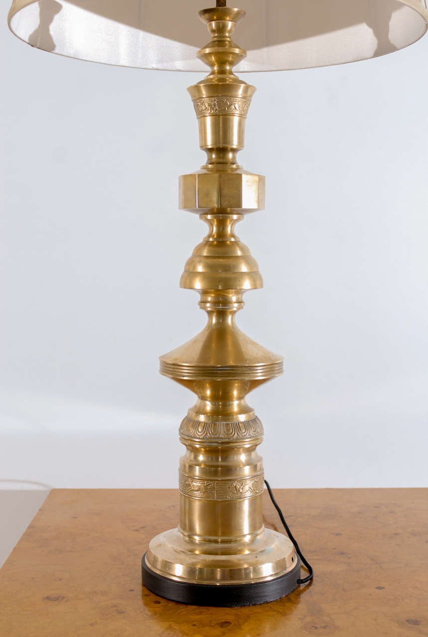 Beautiful Pair of Marbro Style Monumental Brass Lamps For Sale at 1stDibs