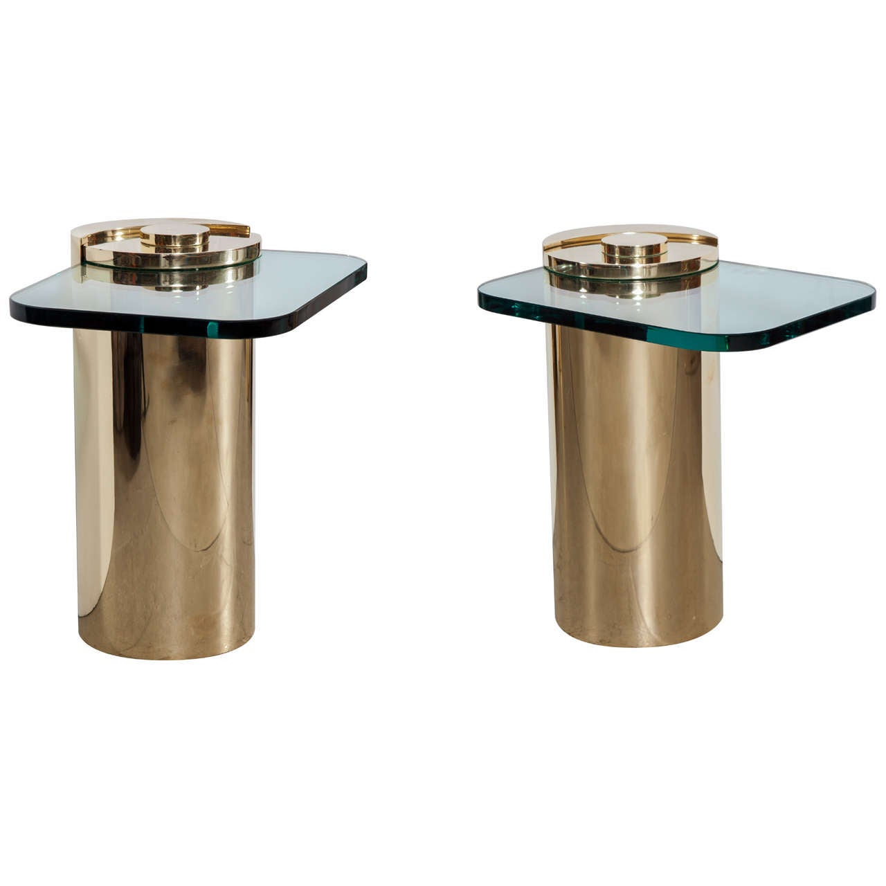 Pair of Karl Springer Brass Drum Side Tables at 1stDibs