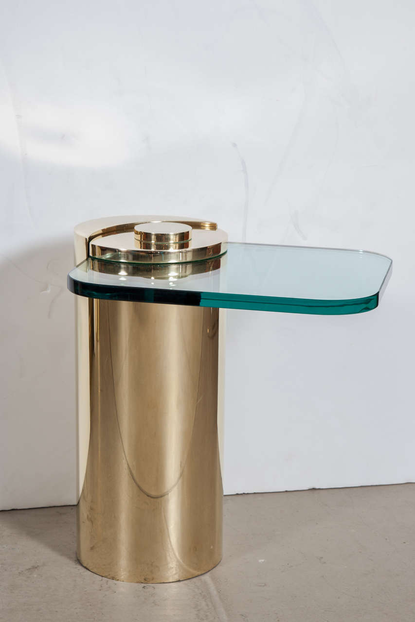 Pair of Karl Springer Brass Drum Side Tables at 1stDibs