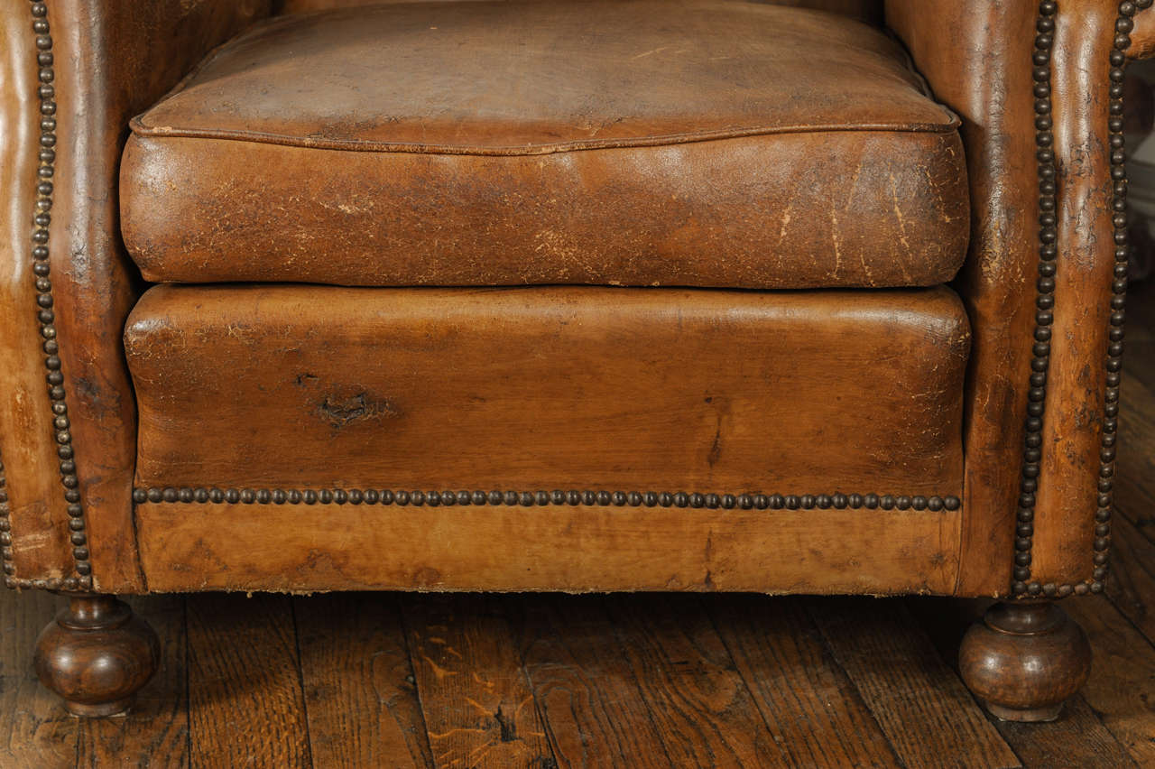 Pair of Antique Vintage Leather Club Chairs at 1stDibs