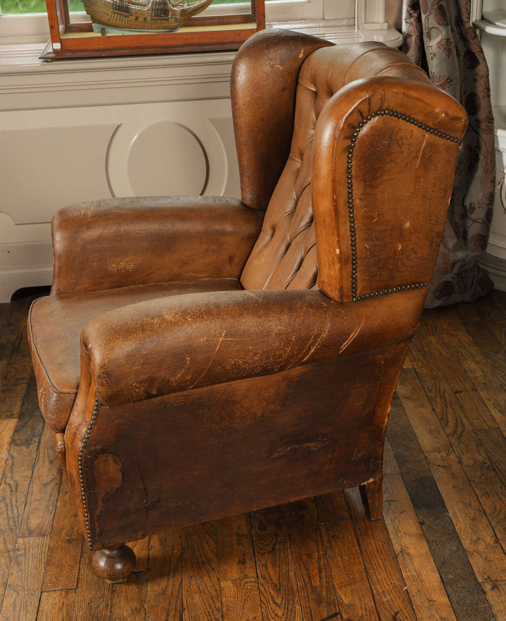 Pair of Antique Vintage Leather Club Chairs at 1stDibs