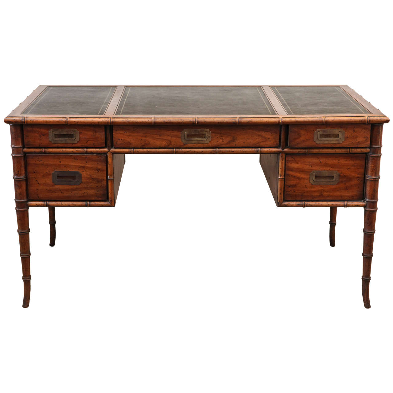 Drexel Campaign Bamboo and Leather Desk at 1stDibs | drexel campaign desk