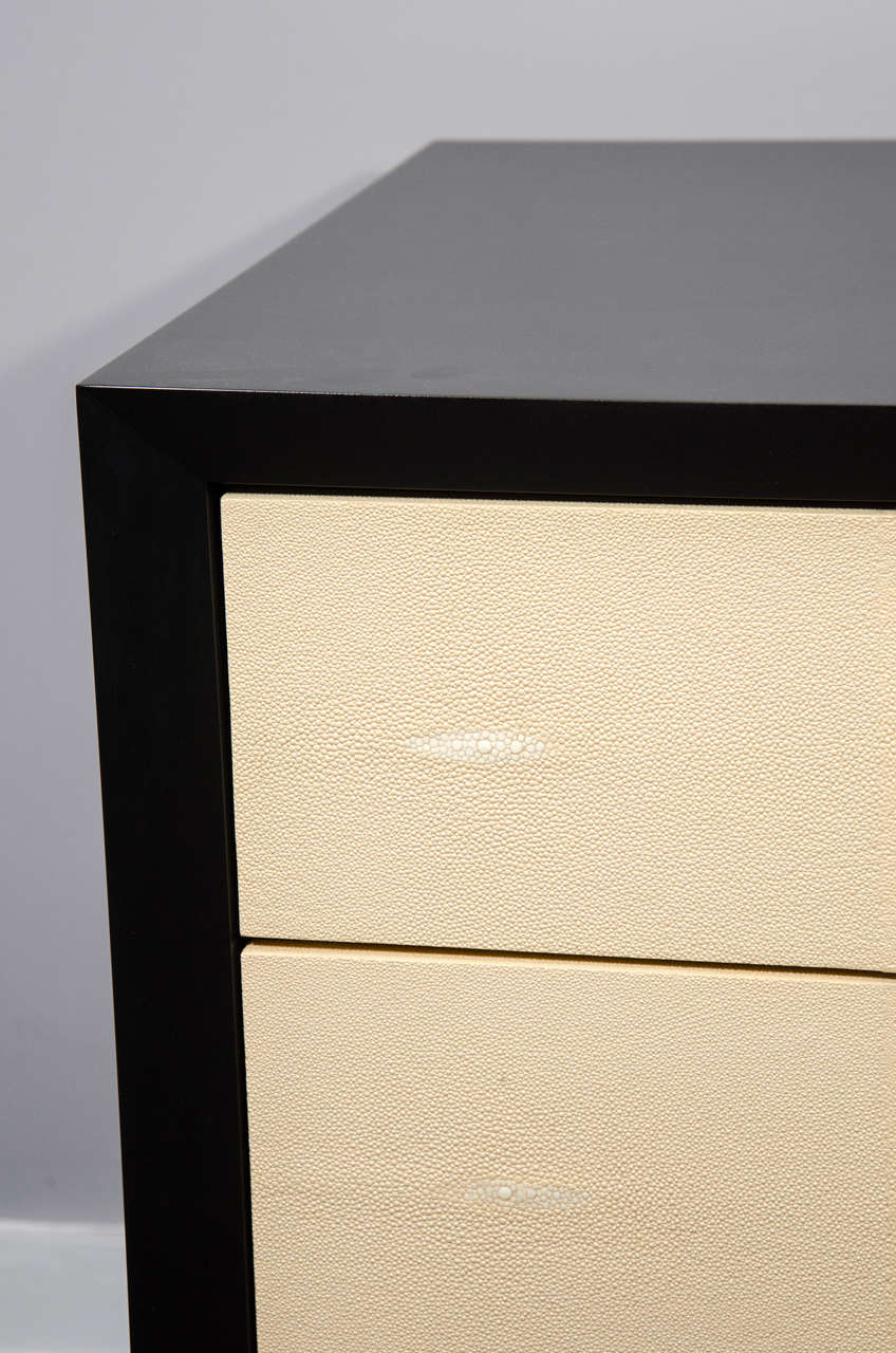 Pair of Custom Black Lacquered Dressers with Genuine Shagreen Drawer ...