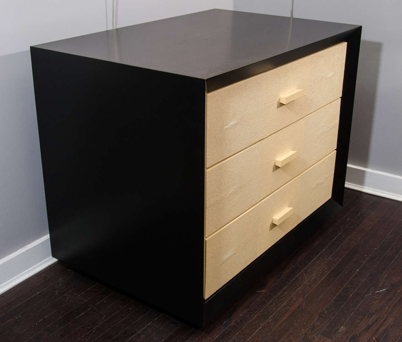 Pair of Custom Black Lacquered Dressers with Genuine Shagreen Drawer ...