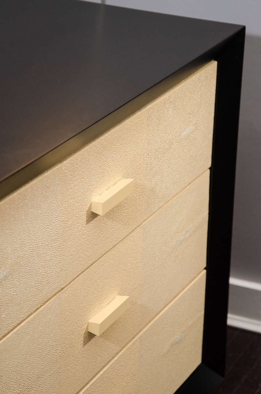 Pair of Custom Black Lacquered Dressers with Genuine Shagreen Drawer ...