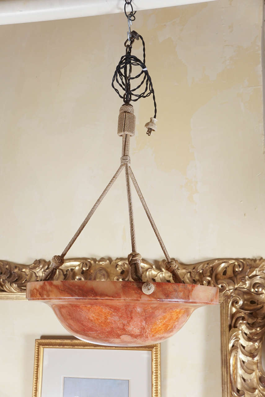 French Art Deco Period Carved Alabaster Bowl Light Fixture at 1stDibs
