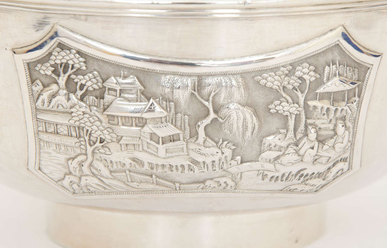 Chinese Export Silver Bowl with Floral and Figural Decoration For Sale ...