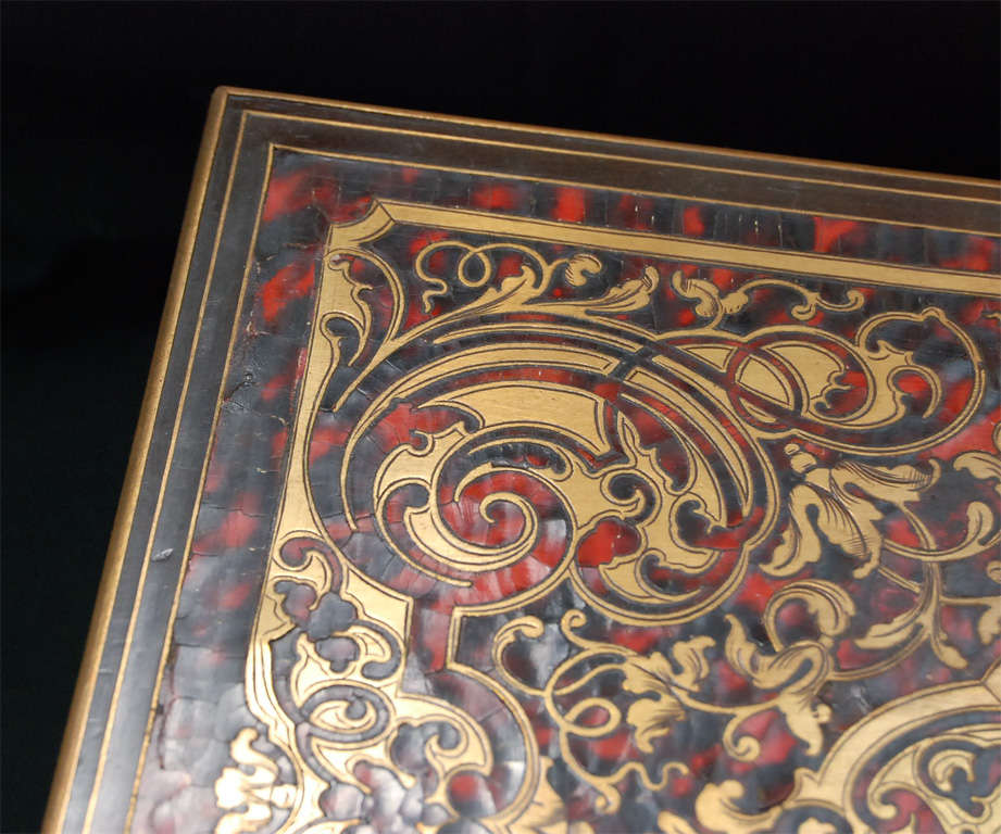 A Antique Boulle Box With Inlaid Brass And Tortoise Shell at 1stDibs