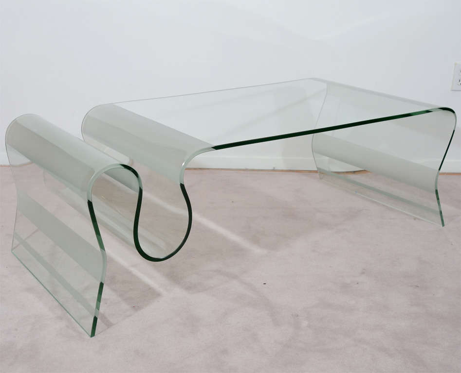 Mid Century Curving Glass Coffee Table with Frosted Accents at 1stDibs ...