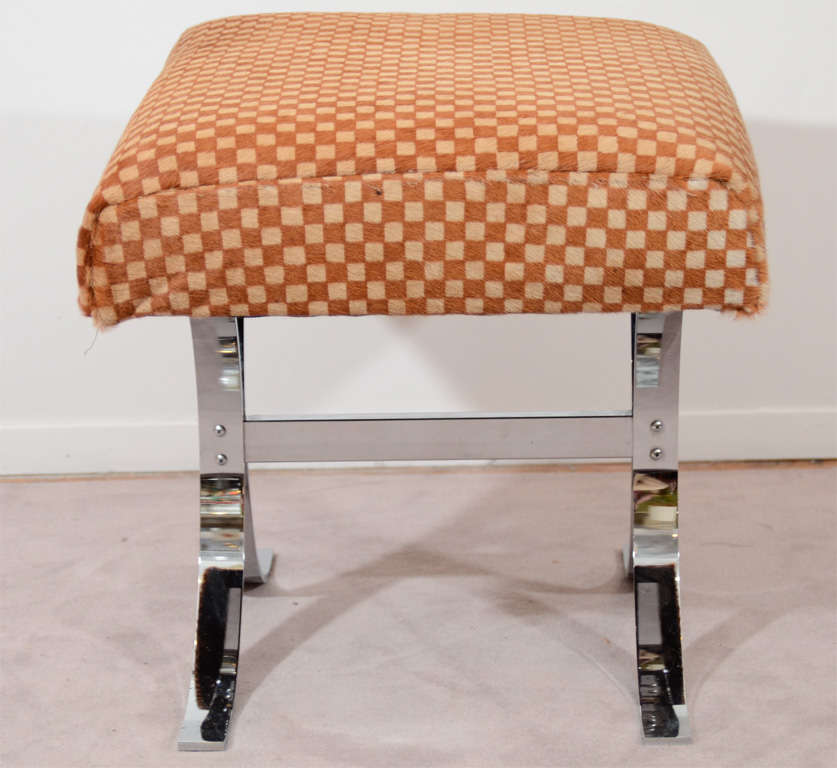 Pair of Mid Century X-Base Checkered Stools by Milo Baughman at 1stdibs