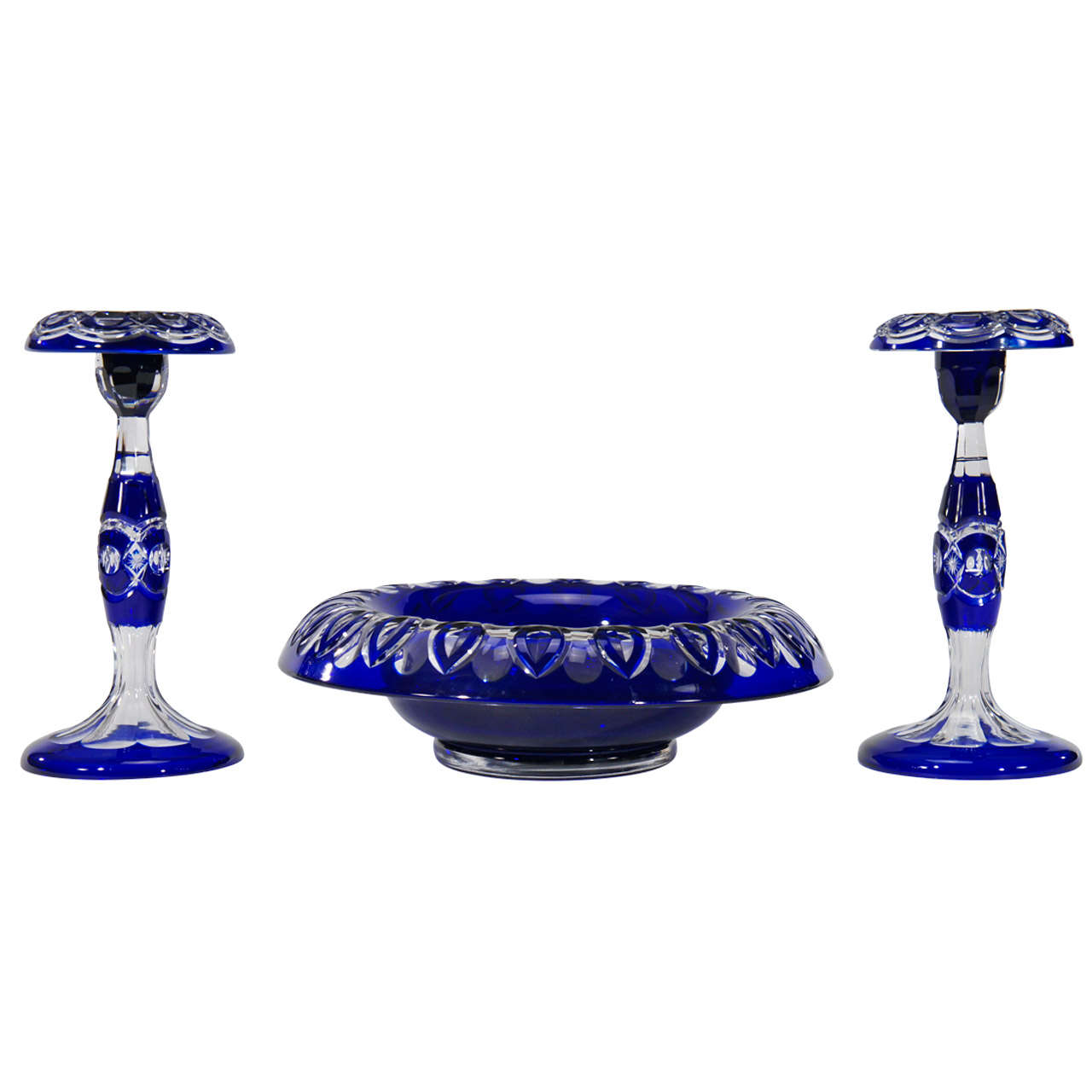 Val St. Lambert Art Deco 3 Piece Cobalt Centerpiece Set at 1stDibs
