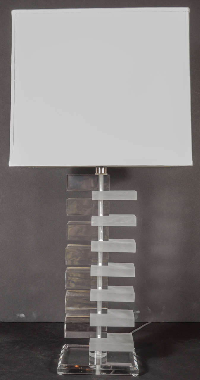 Modernist Skyscraper Style Frosted and Clear Lucite Lamp For Sale at ...