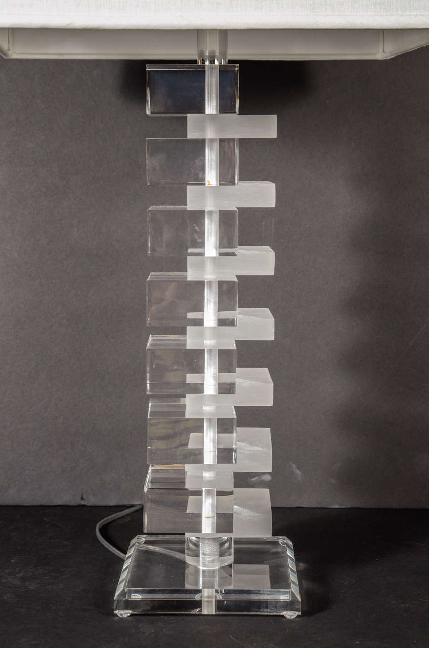 Modernist Skyscraper Style Frosted and Clear Lucite Lamp For Sale at ...