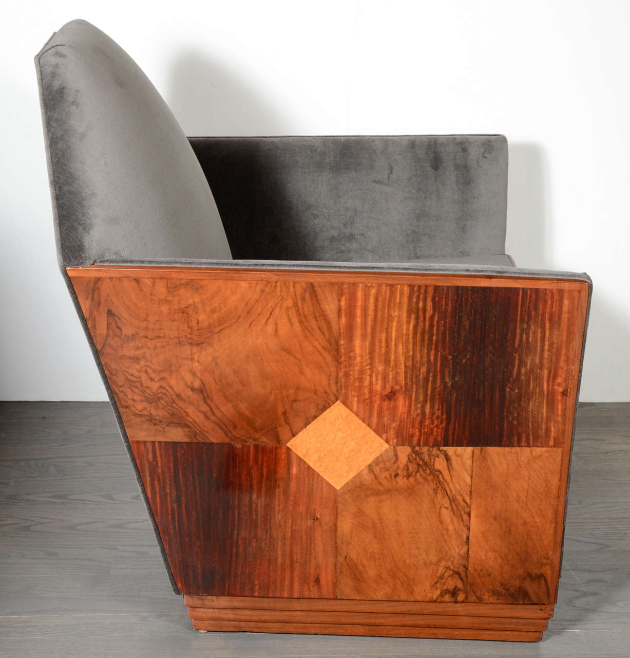 Art Deco Skyscraper Style Chair in Luxurious Grey Velvet at 1stDibs