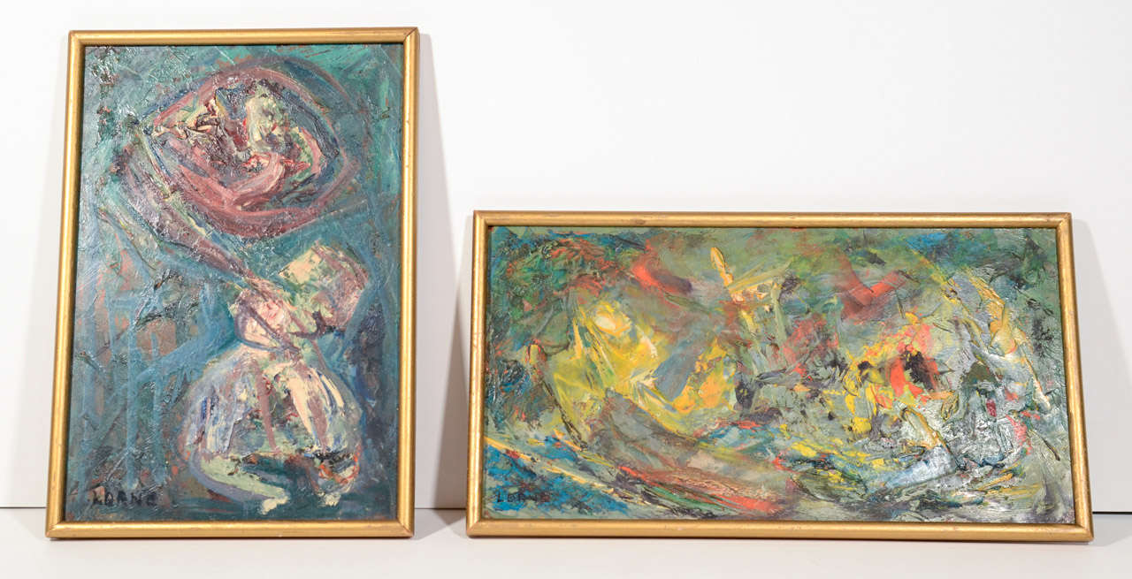 Pair of Abstract Paintings by Naomi Lorne in Original Gold Leaf Frames ...