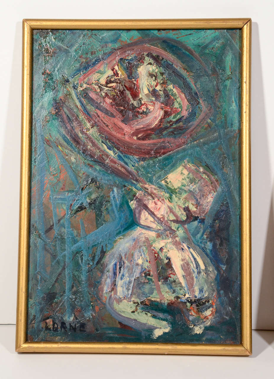 Pair of Abstract Paintings by Naomi Lorne in Original Gold Leaf Frames ...