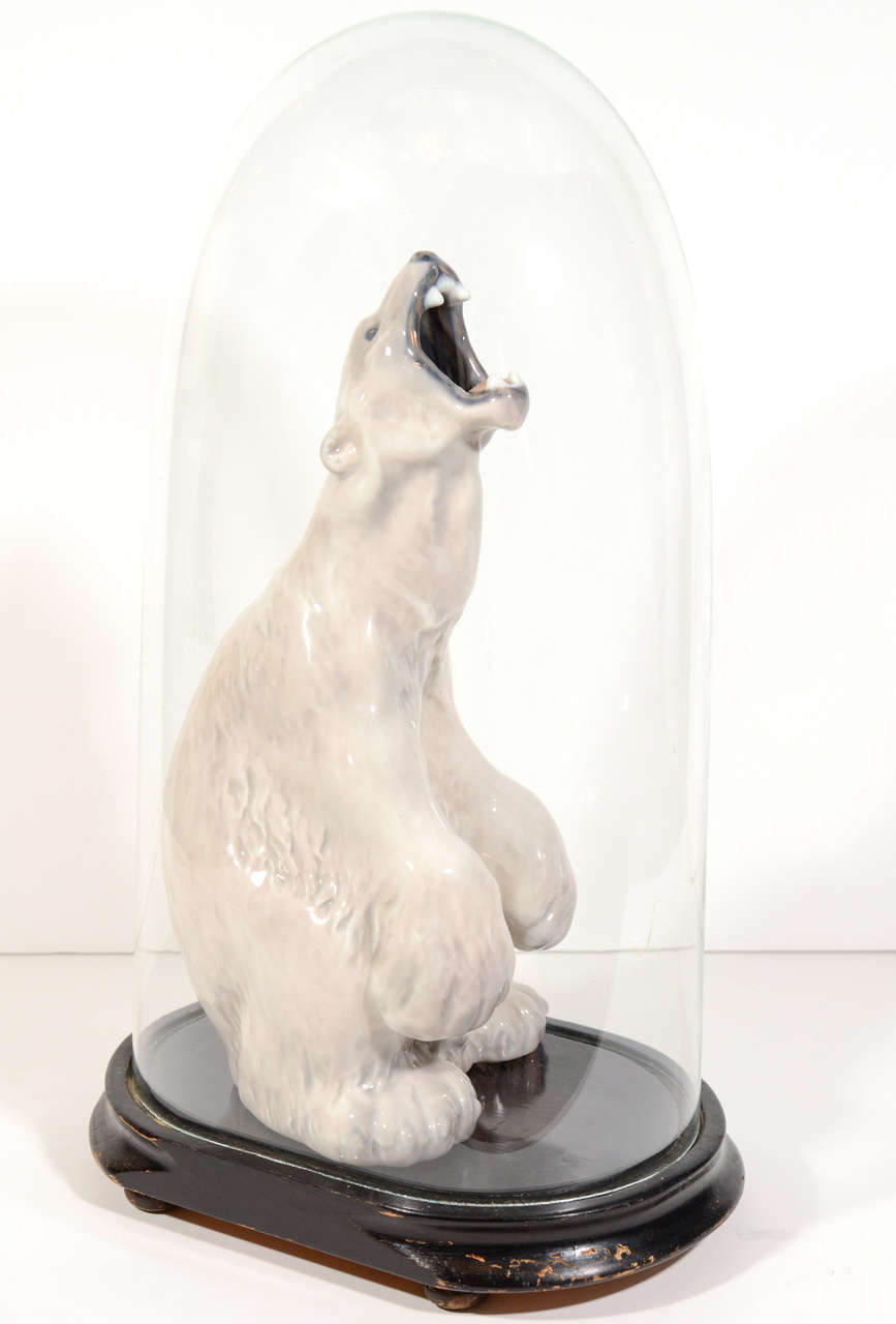 Porcelain Polar Bear in Victorian Glass Dome by Royal Copenhagen at 1stDibs