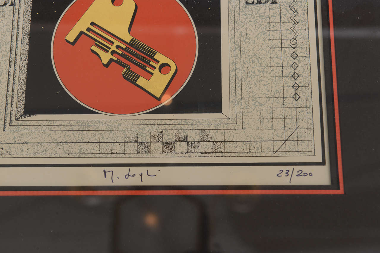 Signed Mario Logli Red, Black, Gold Futurist Work of Art Italian ...