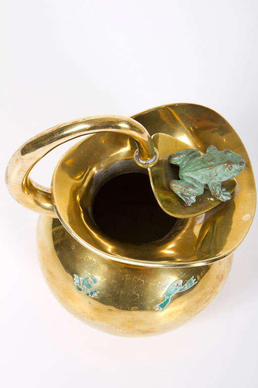 Meican Malachite and Brass Frog Pitcher by Los Castillo For Sale at 1stDibs