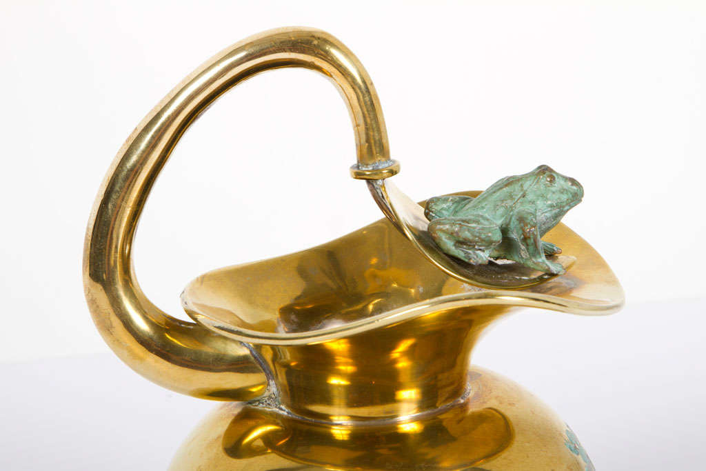 Meican Malachite and Brass Frog Pitcher by Los Castillo For Sale at 1stDibs