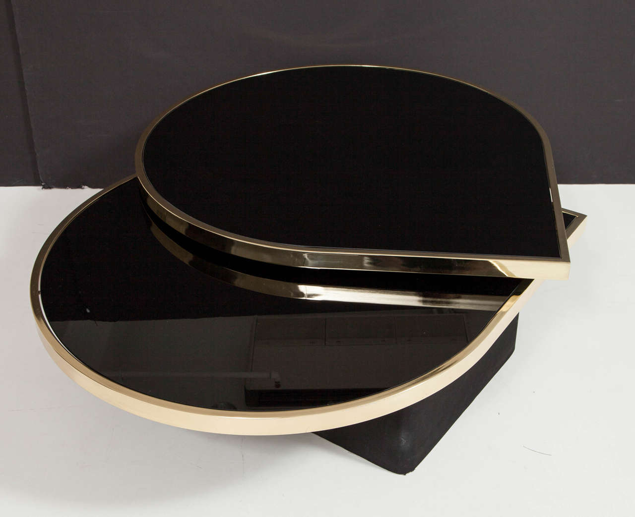 Black Glass and Brass Teardrop Swivel Cocktail Table by DIA, Signed at ...