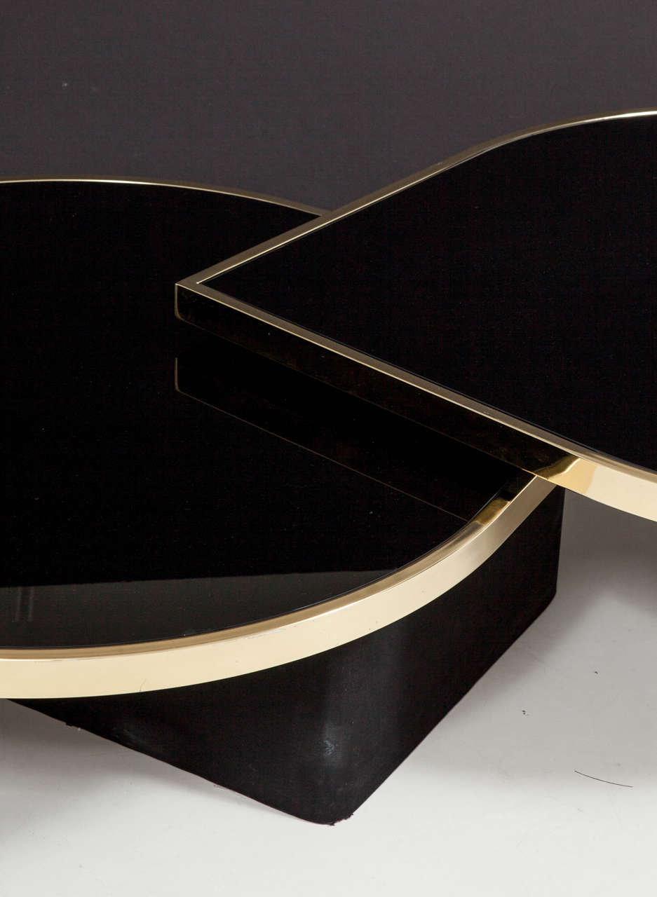 Black Glass and Brass Teardrop Swivel Cocktail Table by DIA, Signed at ...