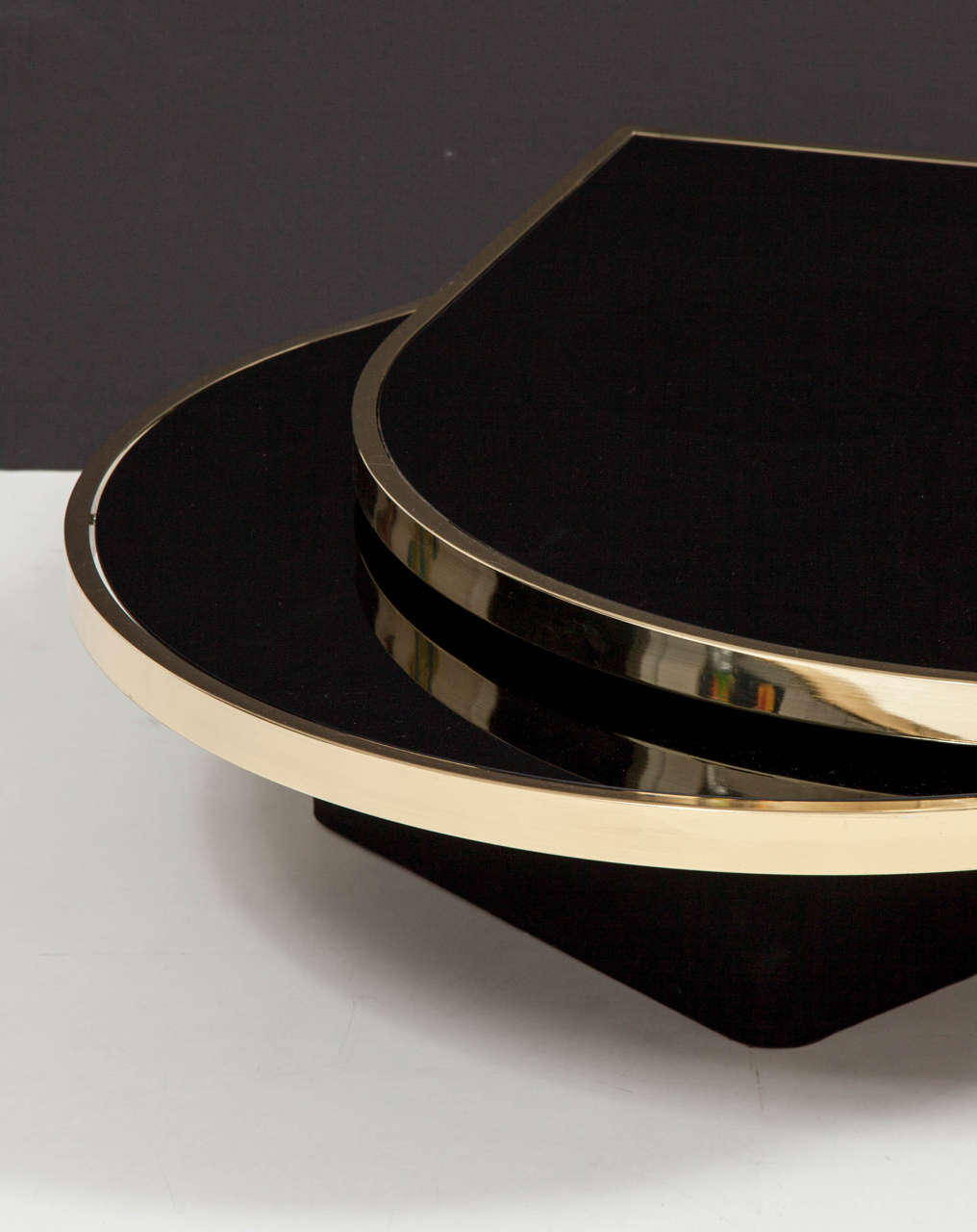 Black Glass and Brass Teardrop Swivel Cocktail Table by DIA, Signed at ...