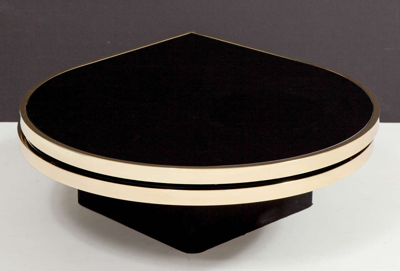 Black Glass and Brass Teardrop Swivel Cocktail Table by DIA, Signed at ...