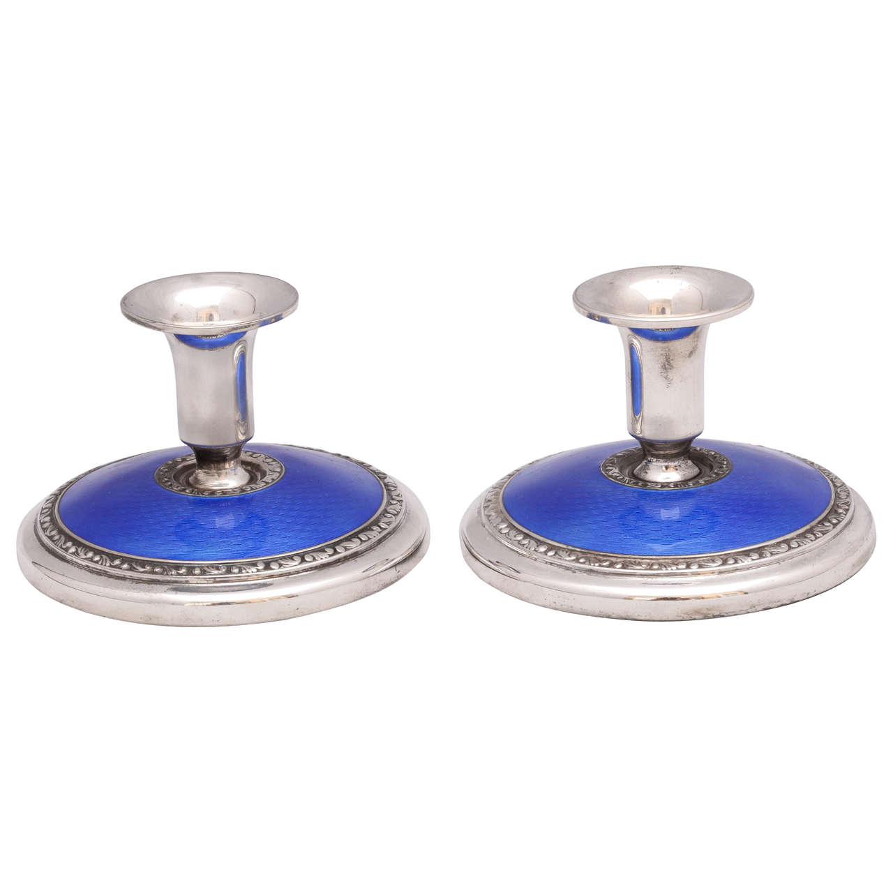 Art Deco Pair of Norwegian Sterling Silver, Blue Guilloche Enamel ...