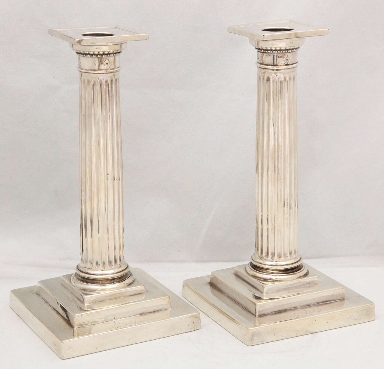 Edwardian Pair of Sterling Silver Column Form Candlesticks at 1stDibs