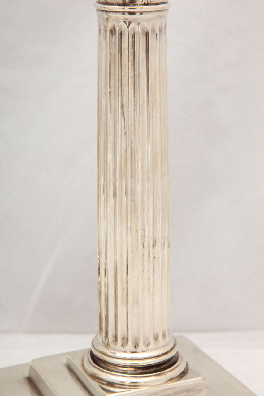 Edwardian Pair of Sterling Silver Column Form Candlesticks at 1stDibs