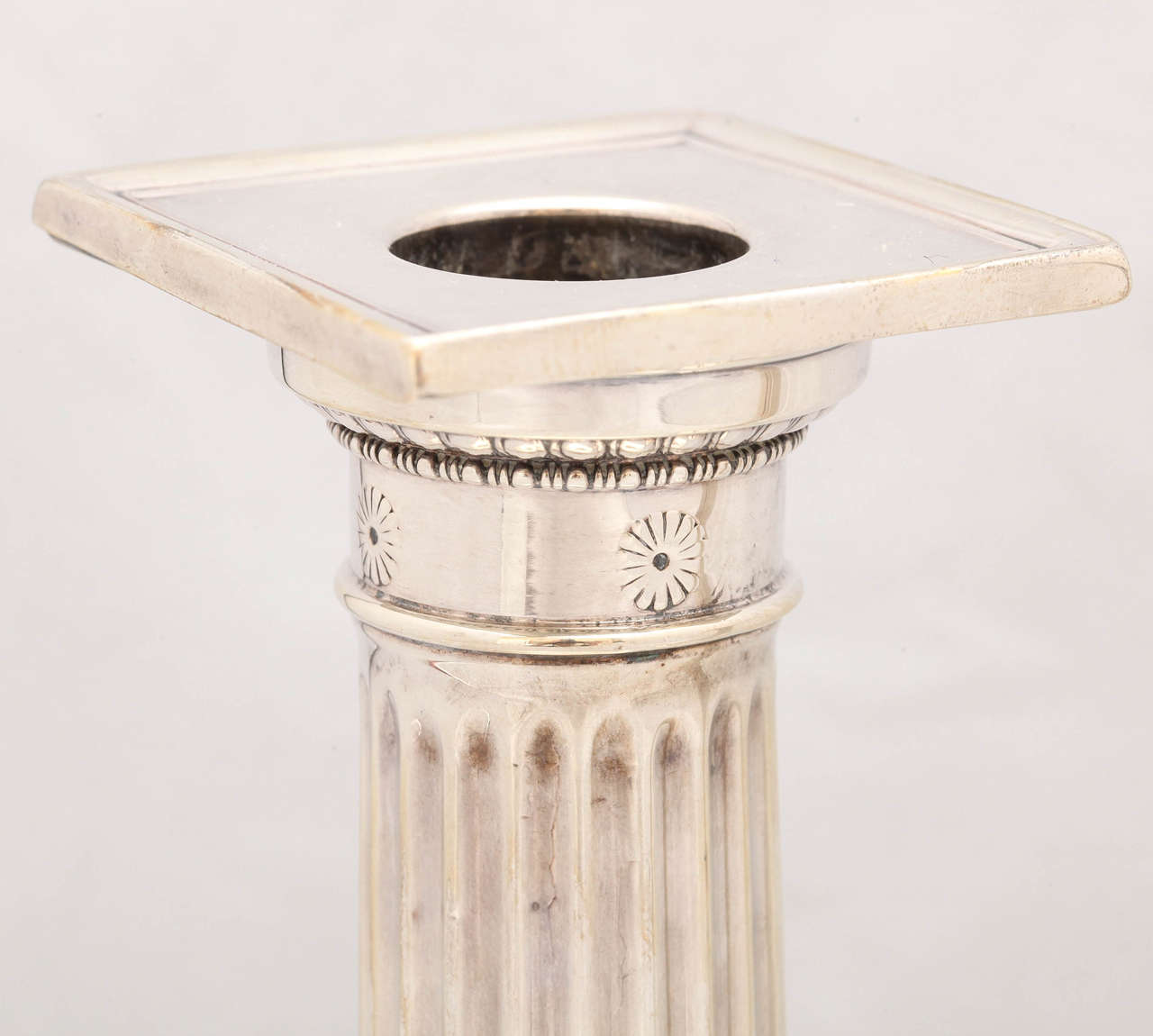 Edwardian Pair of Sterling Silver Column Form Candlesticks at 1stDibs