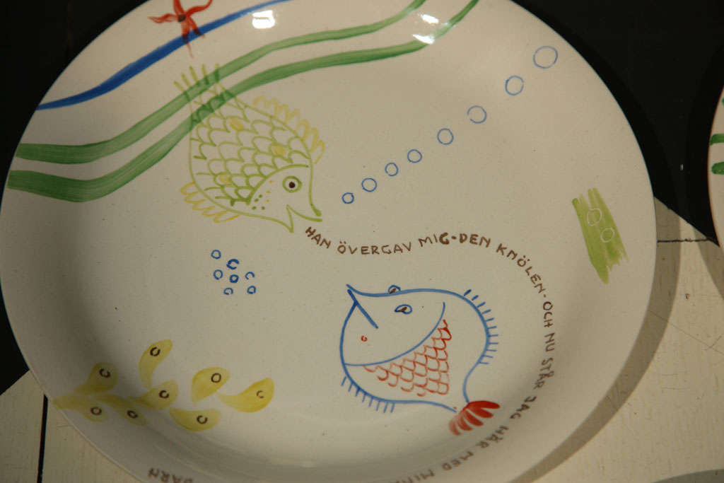 Set of Eight Swedish Handpainted Fish Plates at 1stDibs