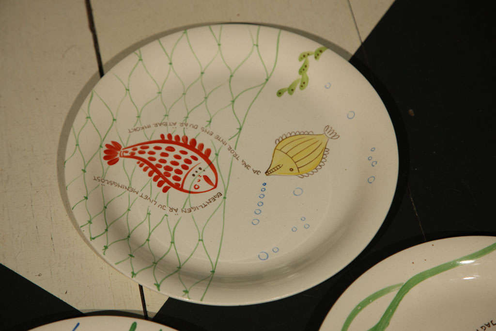 Set of Eight Swedish Handpainted Fish Plates at 1stDibs