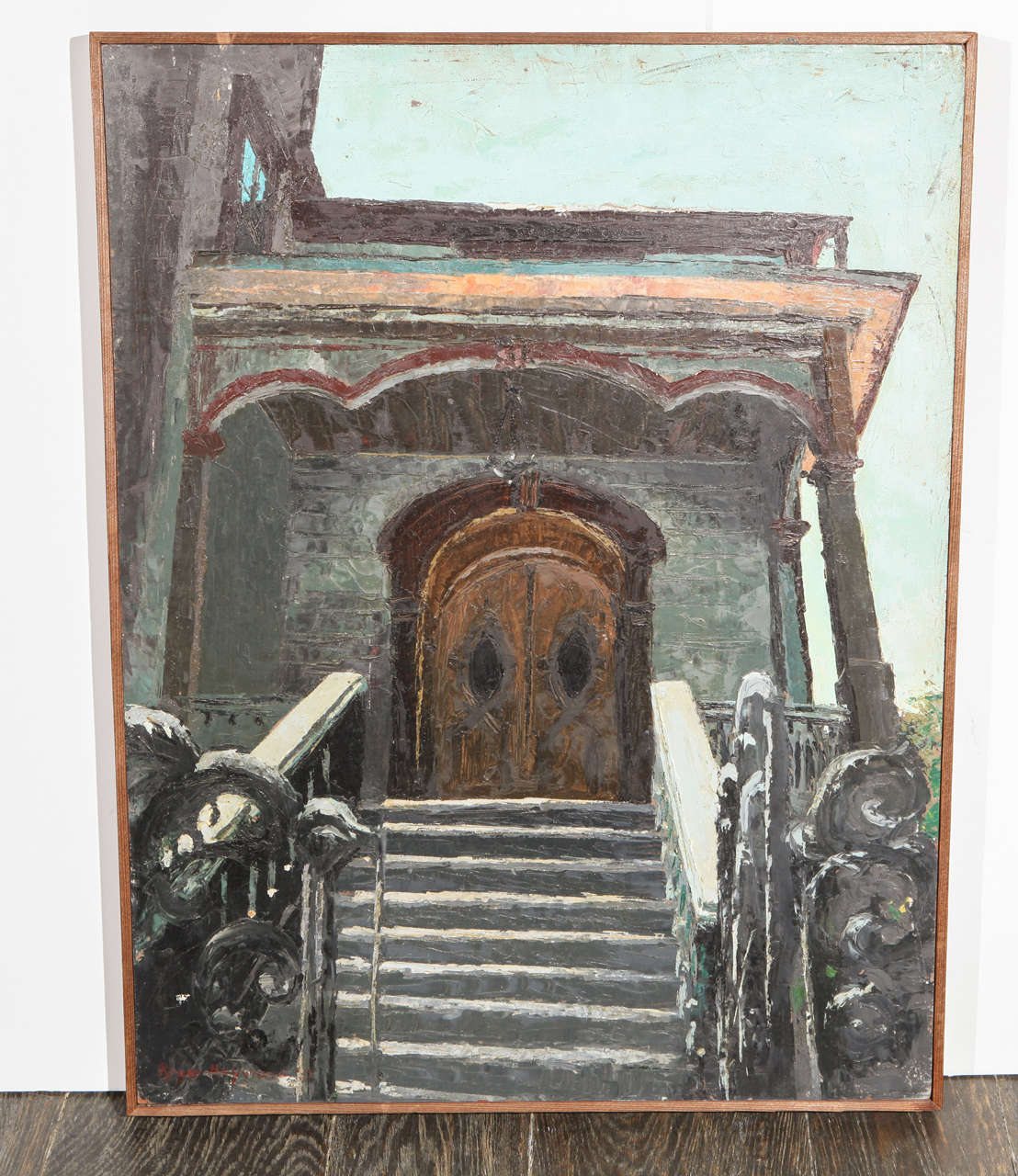 Signed Oil on Board Painting of a House by Artist Roger Hayward Circa ...