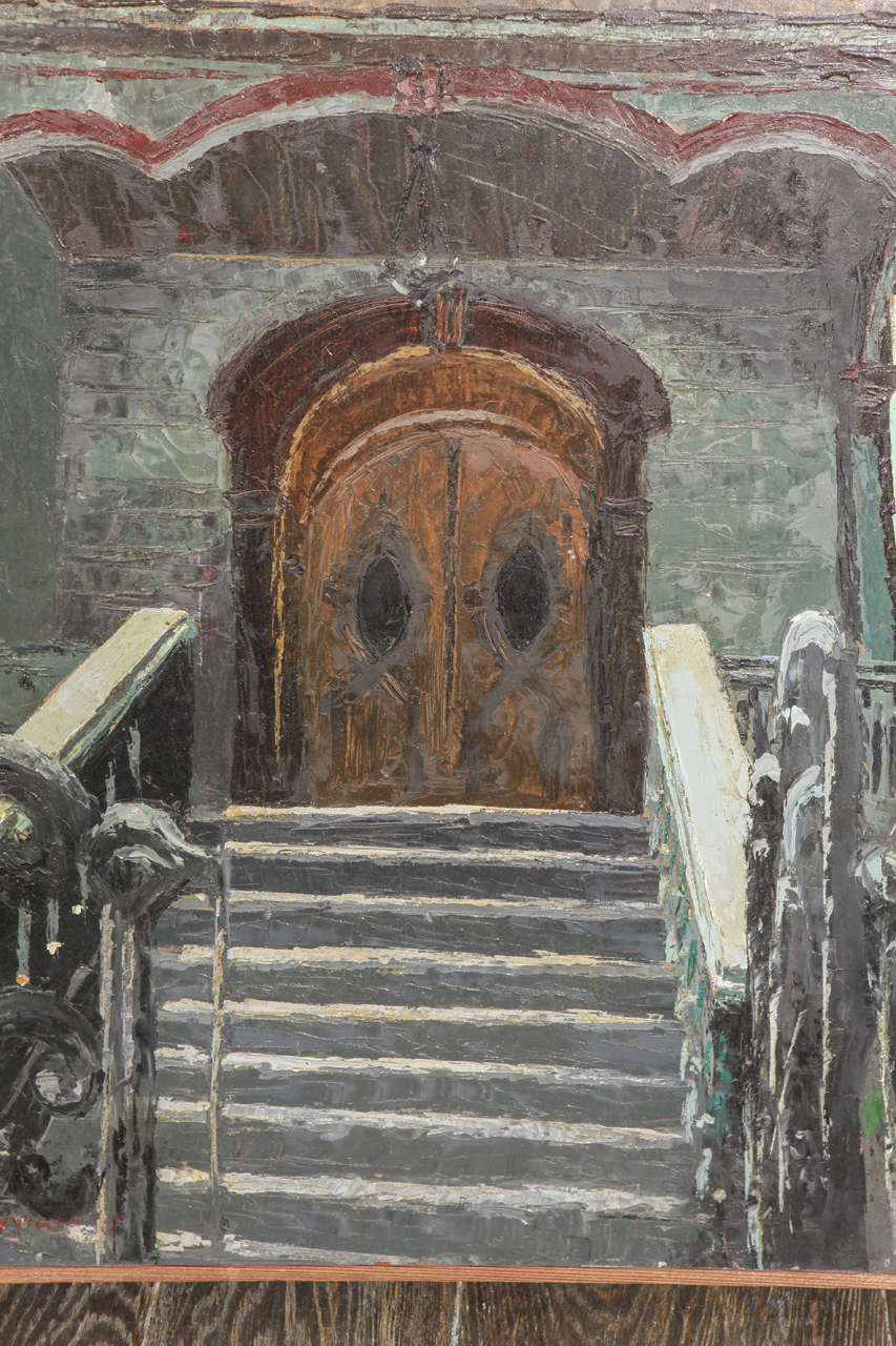Signed Oil on Board Painting of a House by Artist Roger Hayward Circa ...