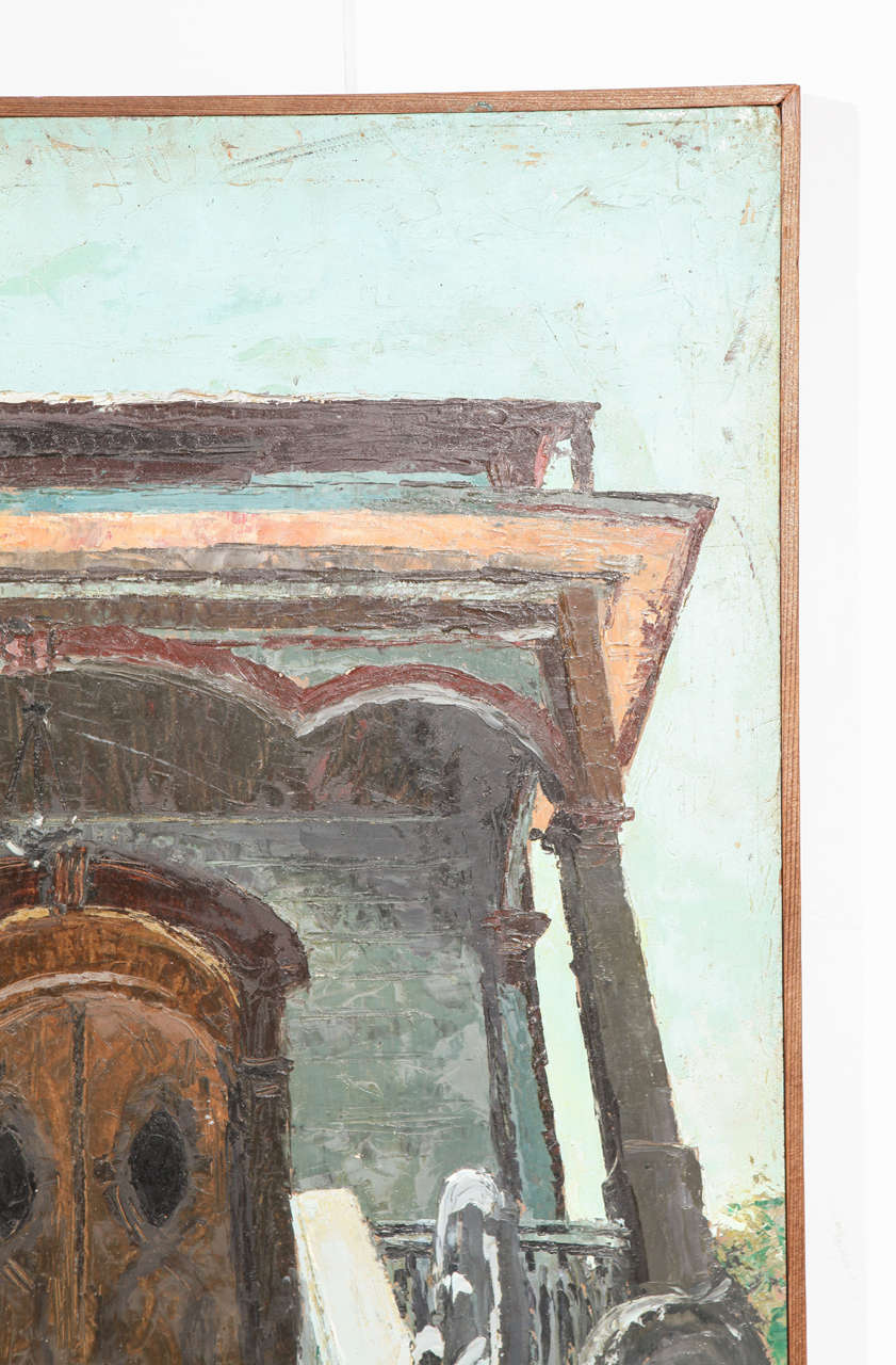 Signed Oil on Board Painting of a House by Artist Roger Hayward Circa ...