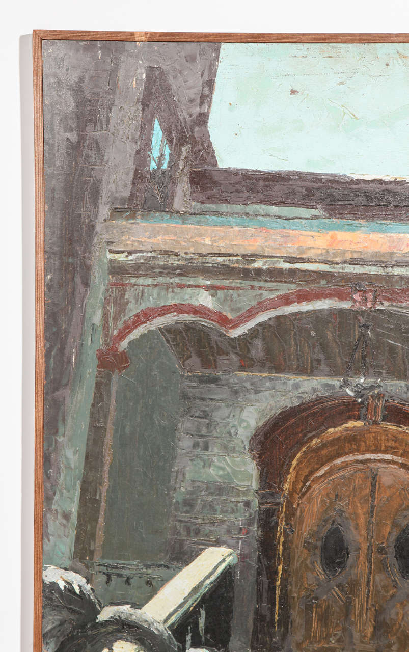 Signed Oil on Board Painting of a House by Artist Roger Hayward Circa ...