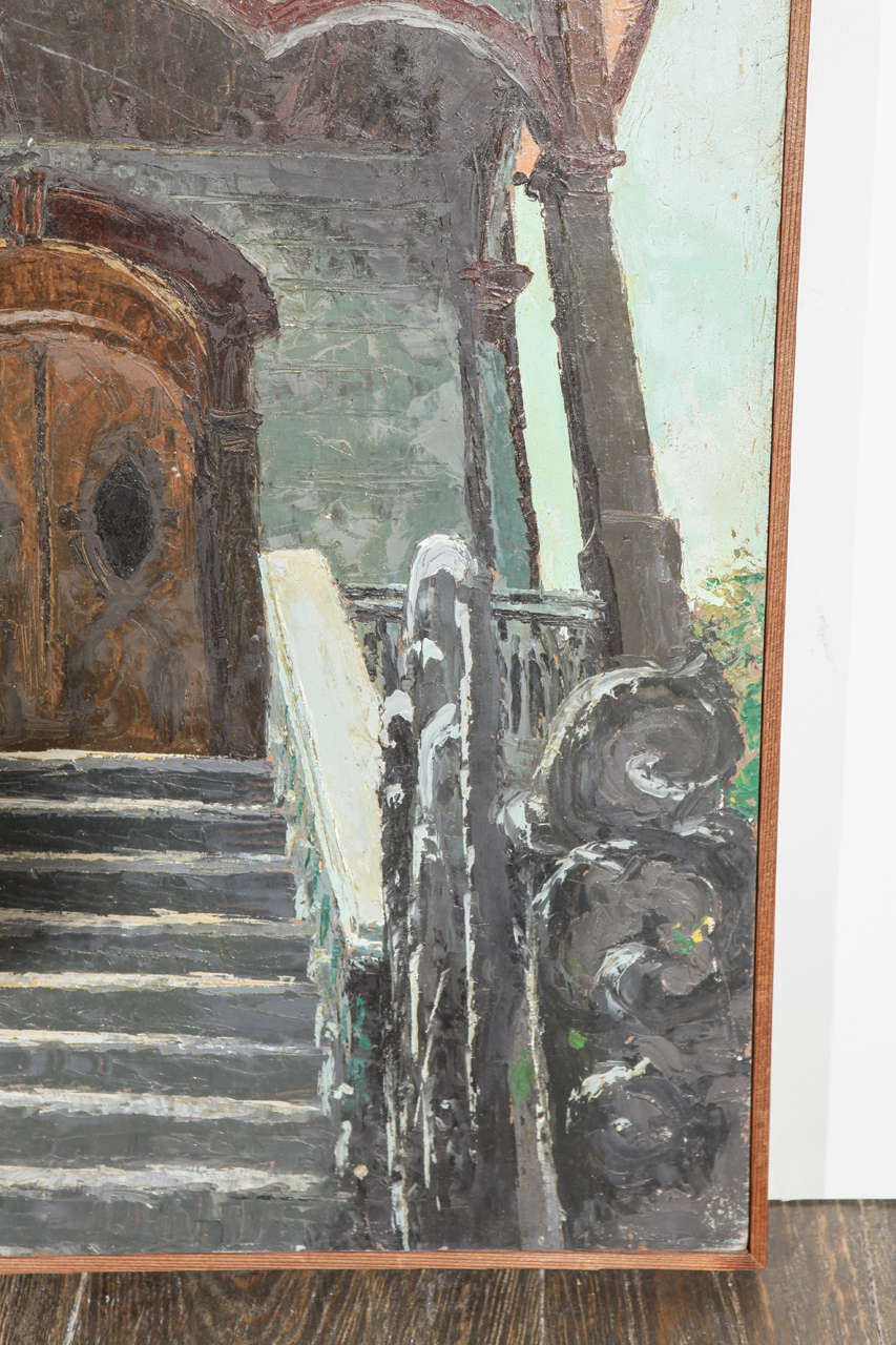 Signed Oil on Board Painting of a House by Artist Roger Hayward Circa ...