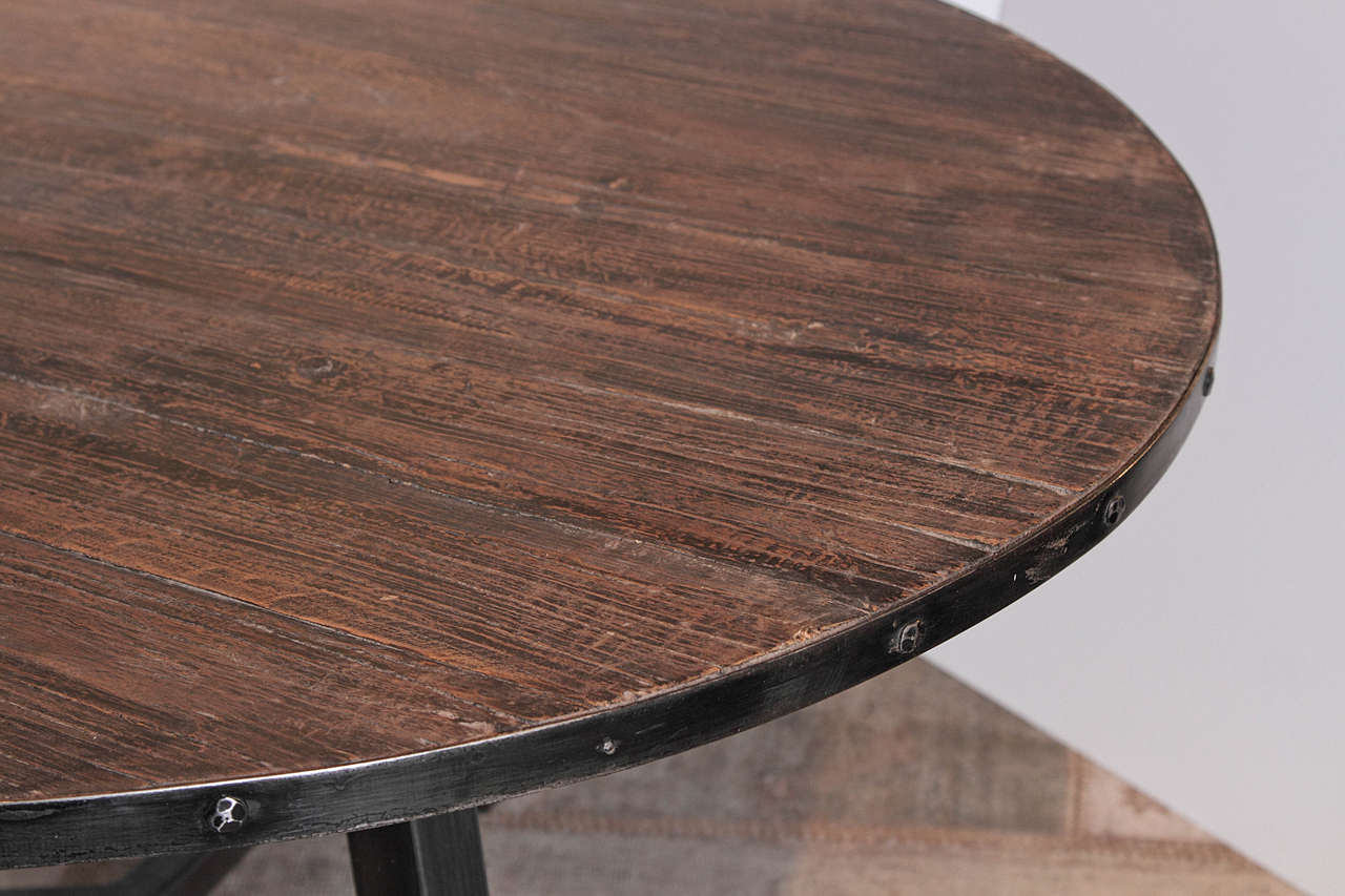 Round Banded Metal Elm Breakfast Table at 1stDibs