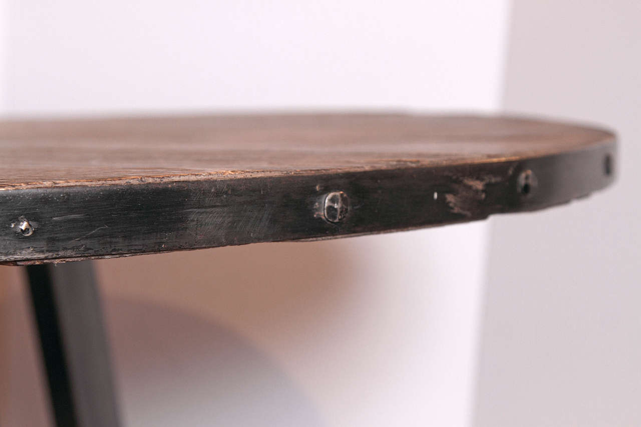 Round Banded Metal Elm Breakfast Table at 1stDibs