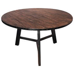 Round Banded Metal Elm Breakfast Table at 1stDibs