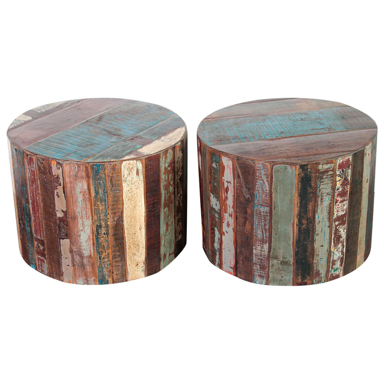 Colorful Wood Circle End Tables at 1stDibs