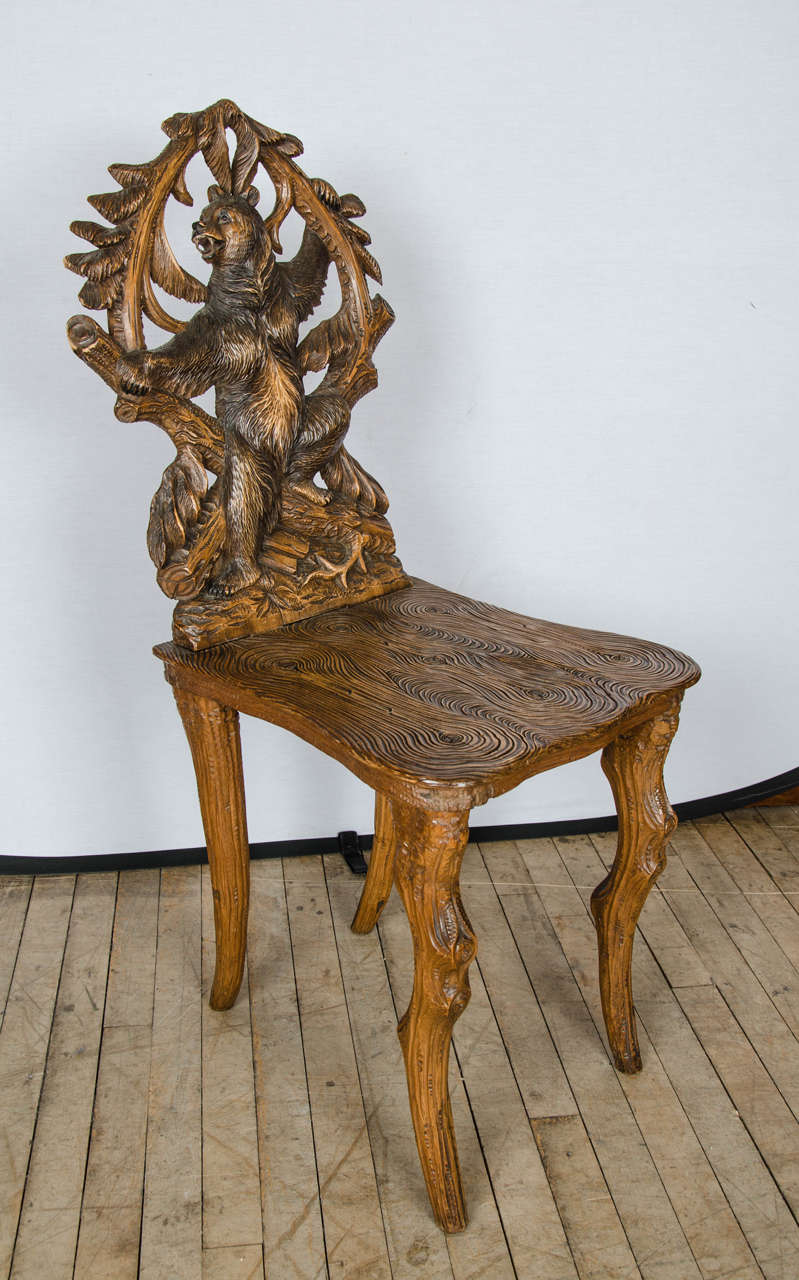 Set of Eight Carved Black Forest Side Chairs at 1stDibs